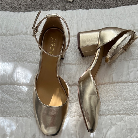 J. Crew Factory | Shoes | J Crew Factory Shiny Gold Block Heels | Poshmark
